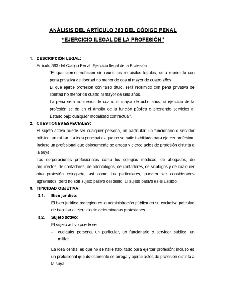 ANÁLISIS DEL ARTÍCULO 363 DEL CÓDIGO PENAL | PDF | Castigos | Derecho penal