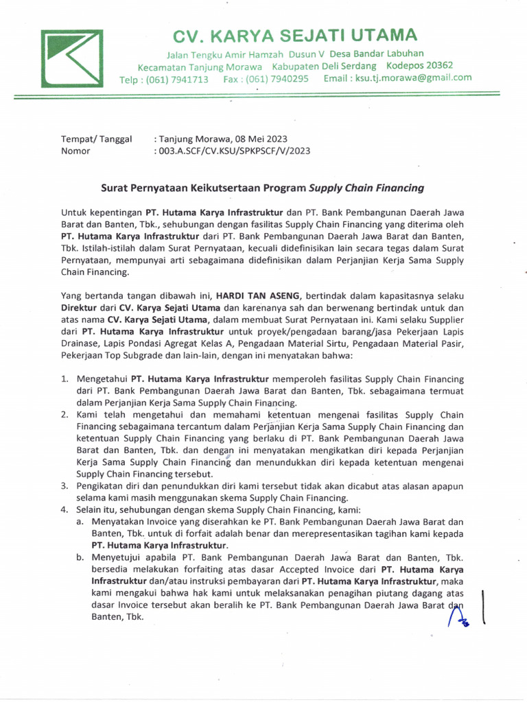 003.a.scf Surat Pernyataan Keikutsertaan Program Supply Chain Financing ... 003.a.scf Surat Pernyataan Keikutsertaan Program Supply Chain Financing ...