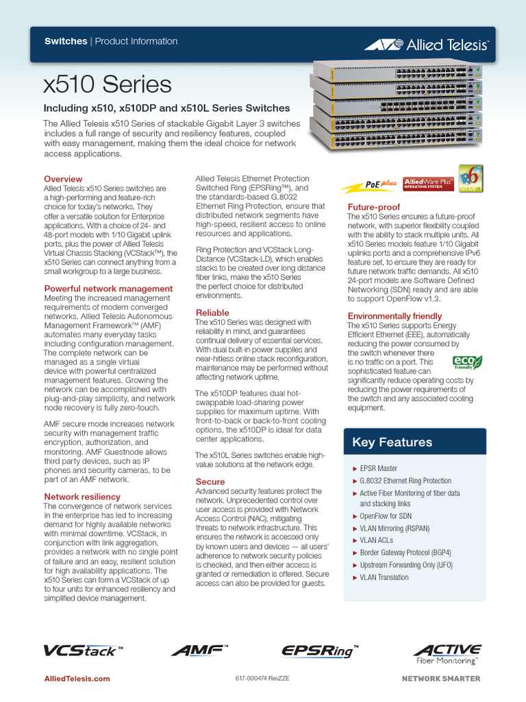 Allied Telesis X510 Series Datasheet | PDF