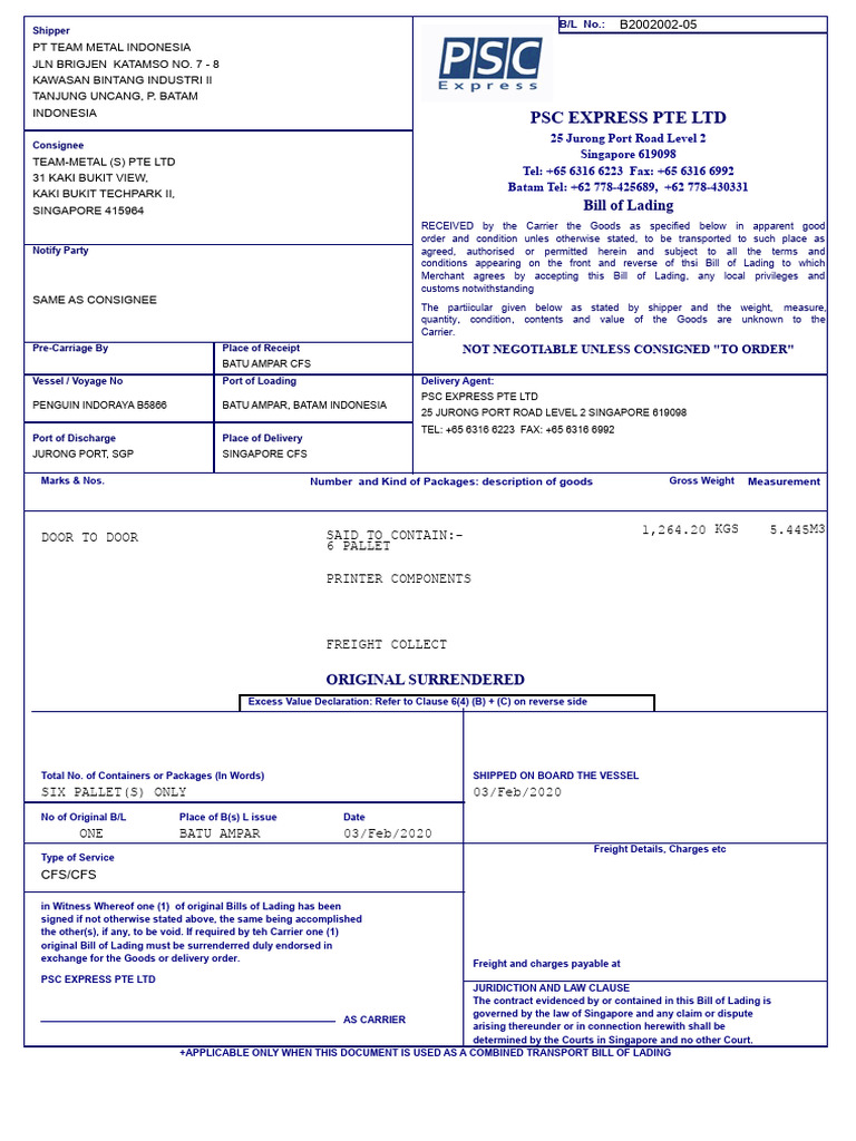 BL Sample | PDF | Cargo | Bill Of Lading