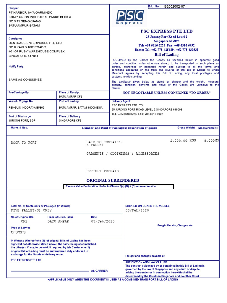 BL Sample | PDF | Cargo | Bill Of Lading