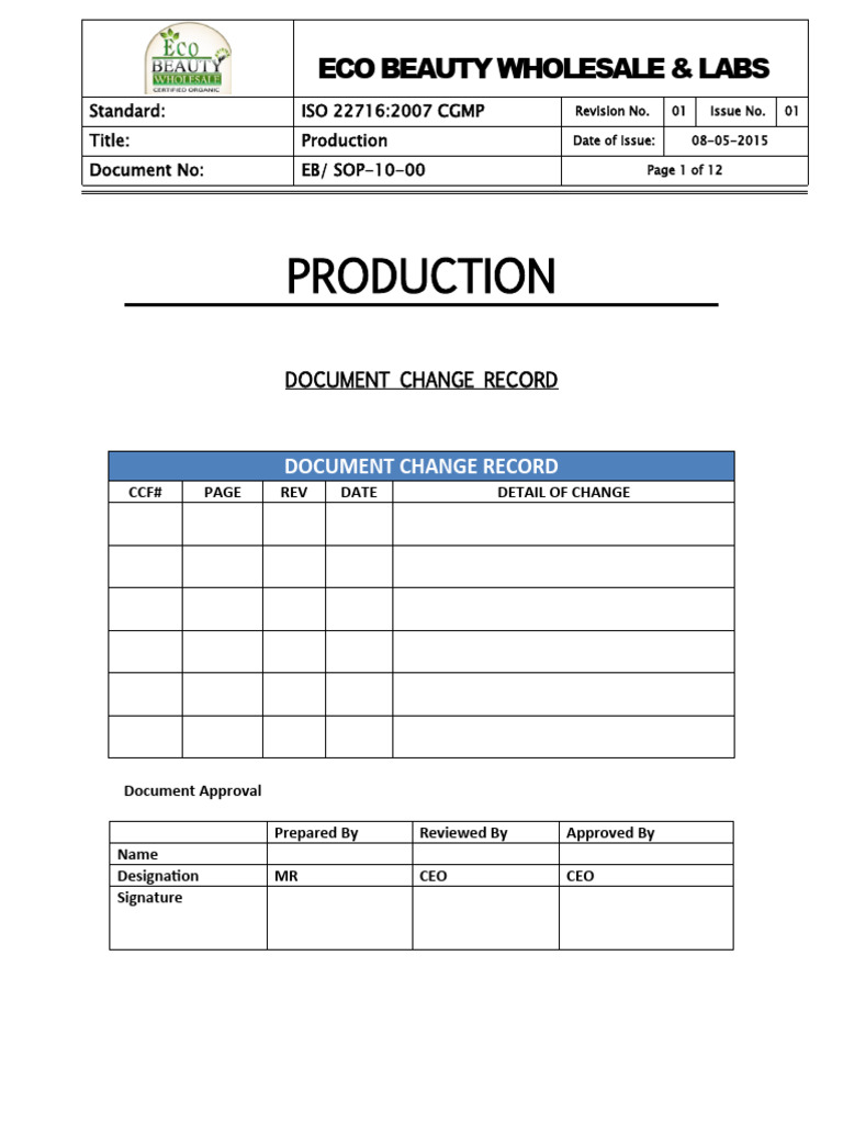 SOP PRODUCTION of Cosmetics According To | PDF