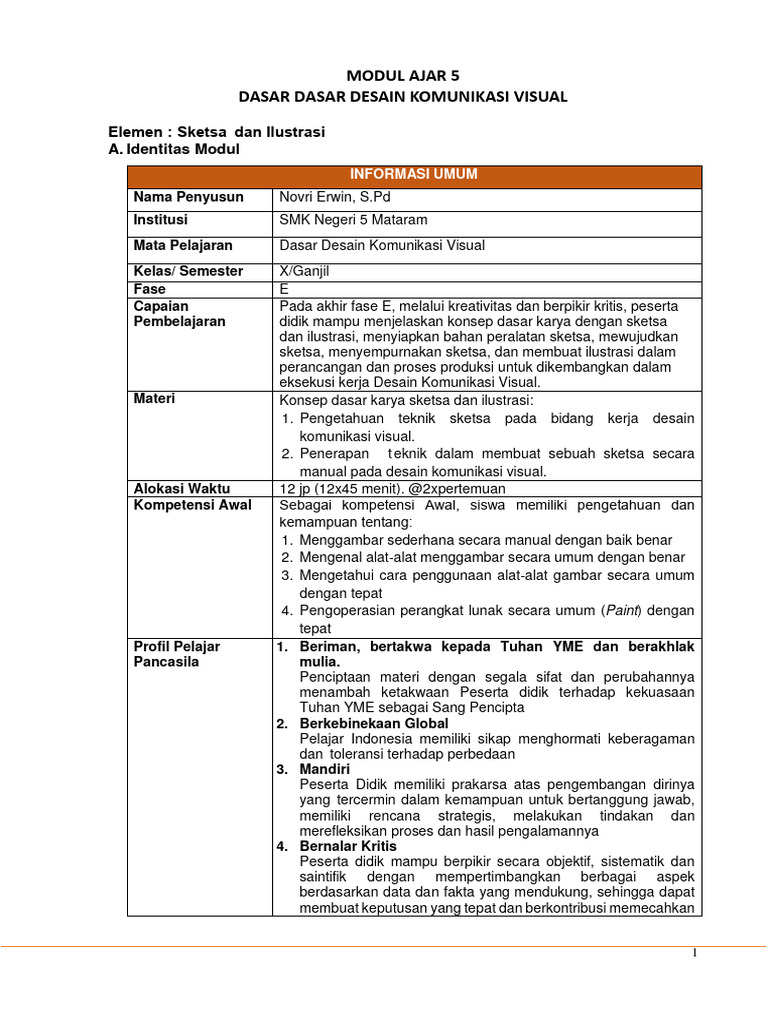 Tugas Modul Ajar Sketsa | PDF