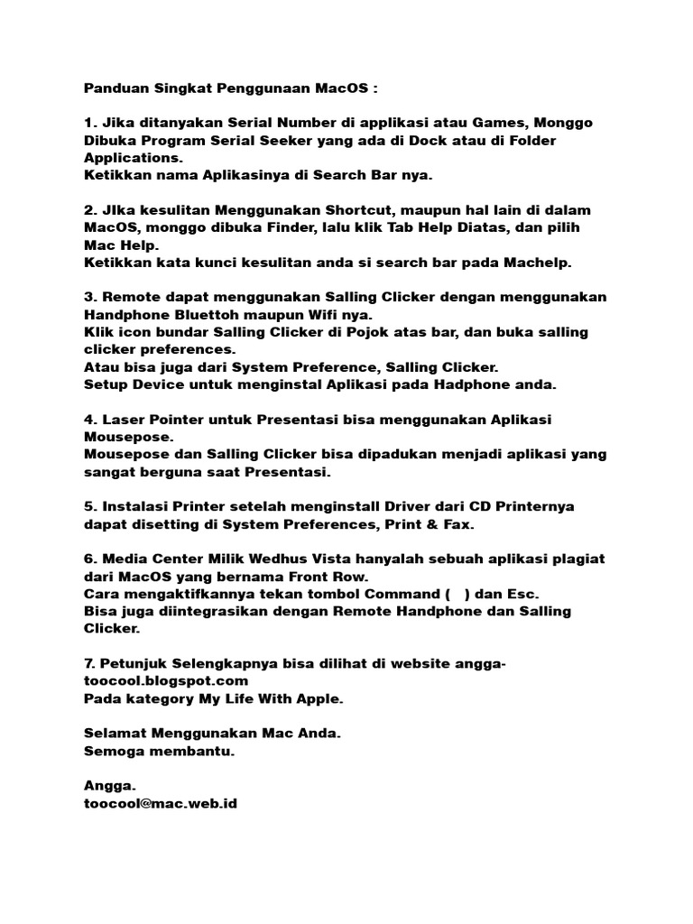 Panduan Singkat Penggunaan MacOS | PDF