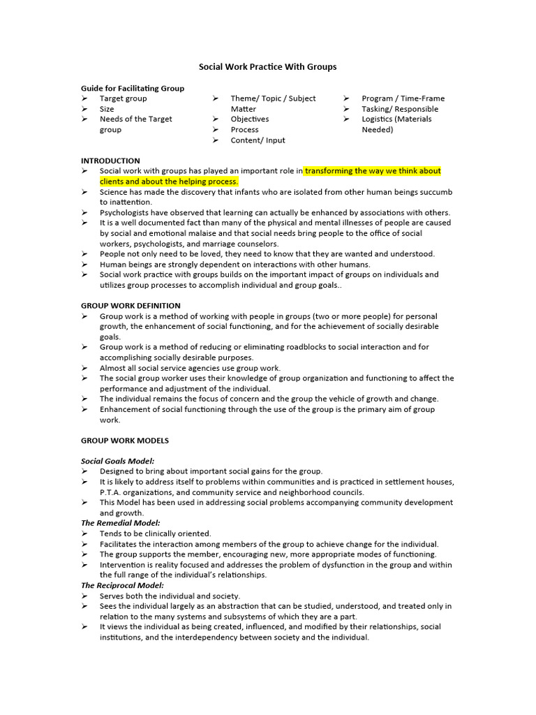 Social Work Practice With Groups Pdf Social Work Leadership