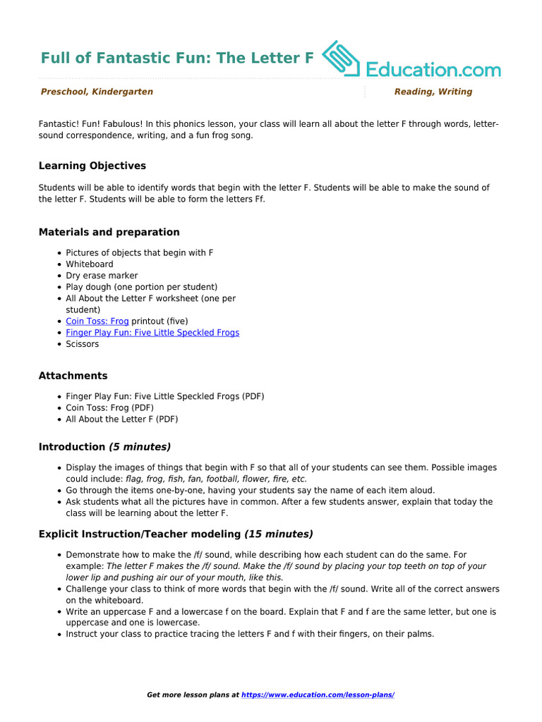 Full of Fantastic Fun The Letter F | PDF | Phonics | Human Communication