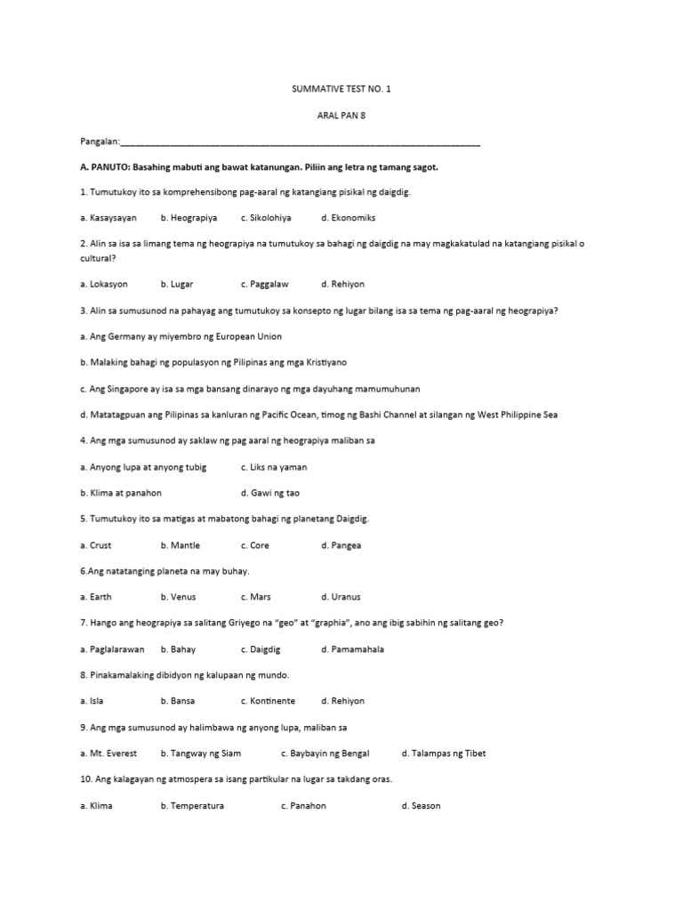 Grade 8 Ap Summative | PDF