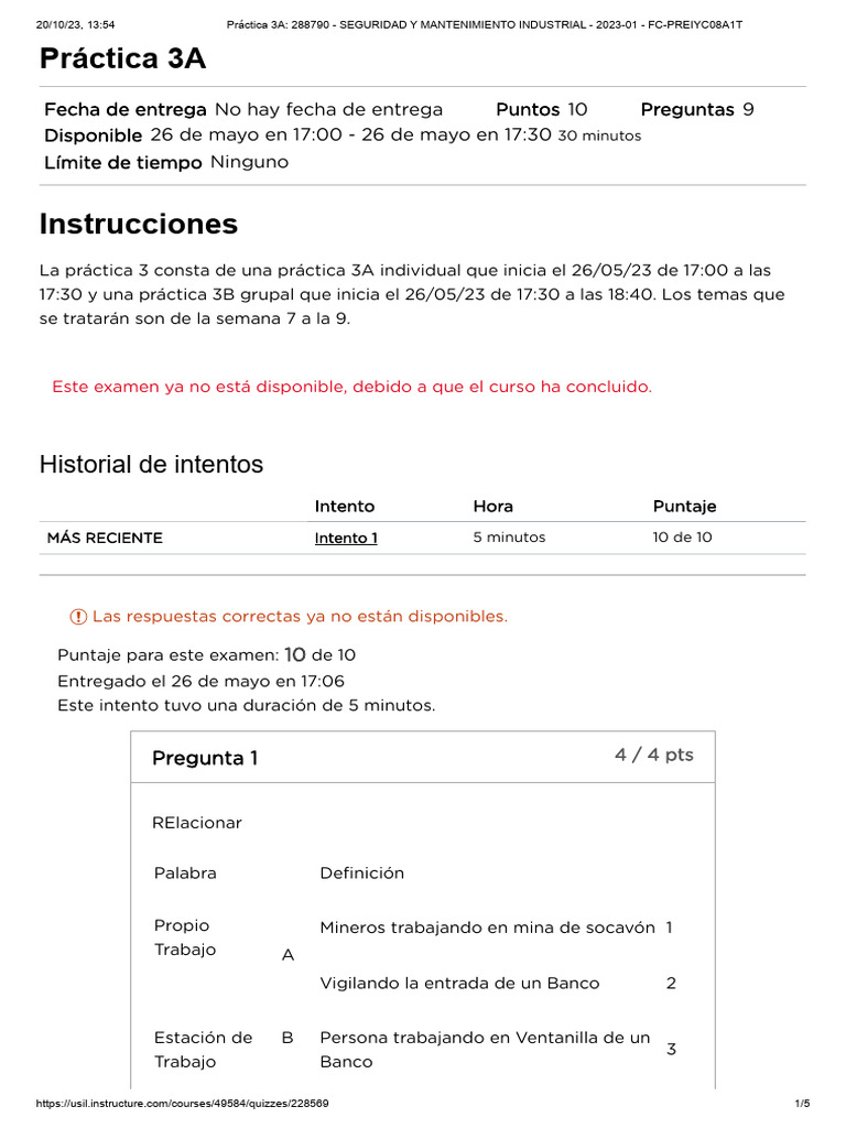 Práctica 3a_ 288790 - Seguridad y Mantenimiento Industrial - 2023-01 - Fc-preiyc08a1t | PDF