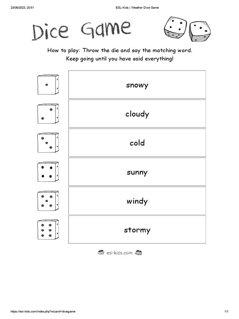 ESL-Kids - Weather Dice Game | PDF