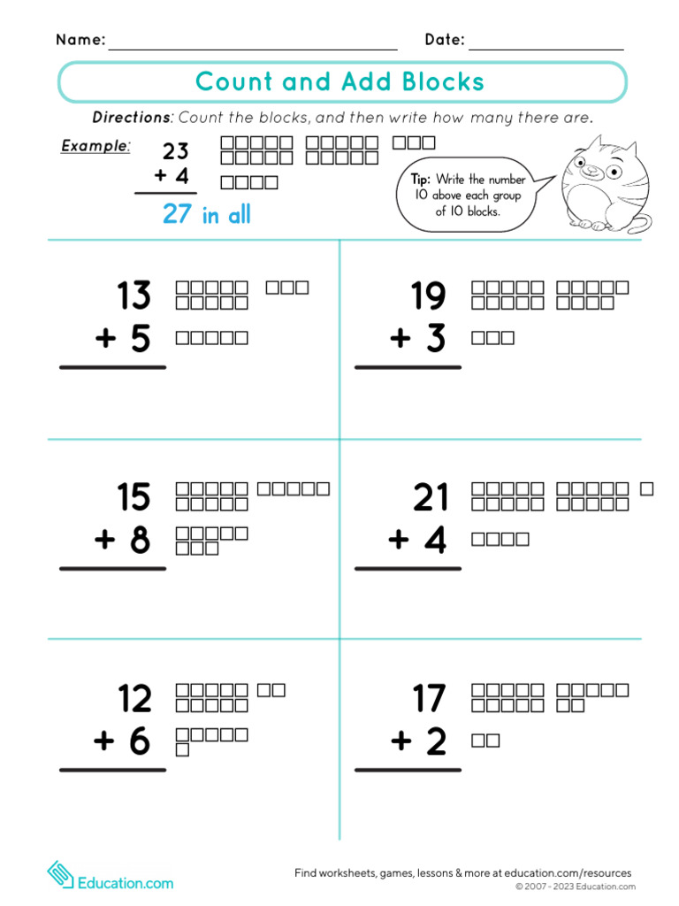Counting and Adding Block Worksheets | PDF