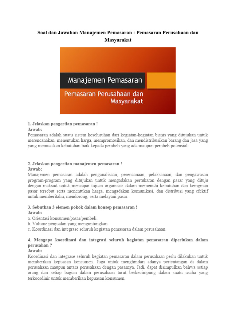 Soal Dan Jawaban Pemasaran Perusahaan Dan Masyarakat | PDF