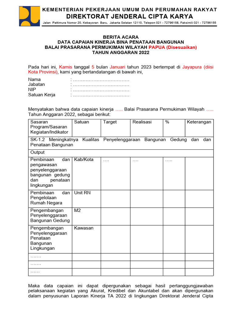 Contoh BA Capaian Kinerja | PDF