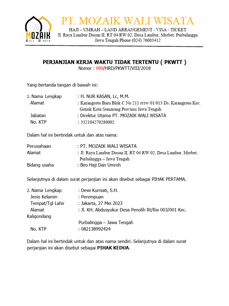 Contoh Surat PKWTT | PDF