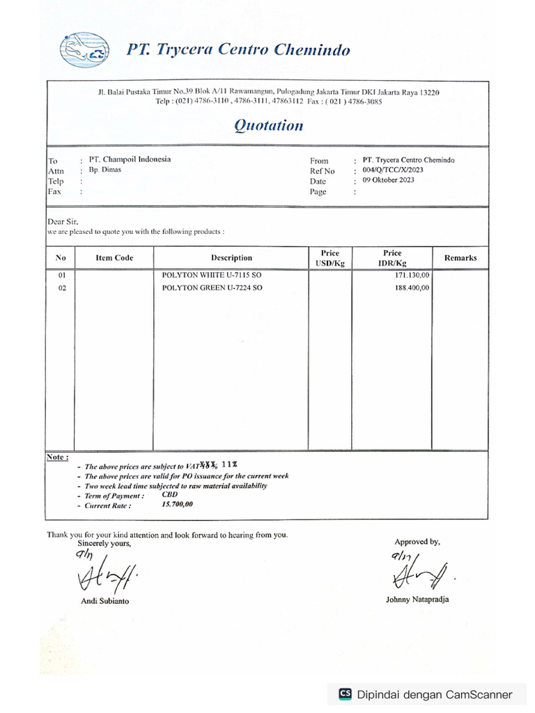 Penawaran Trycera | PDF