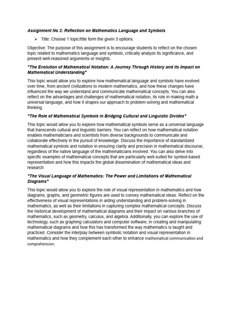 Reflection on Mathematical Symbols | PDF | Mathematics | Representation ...