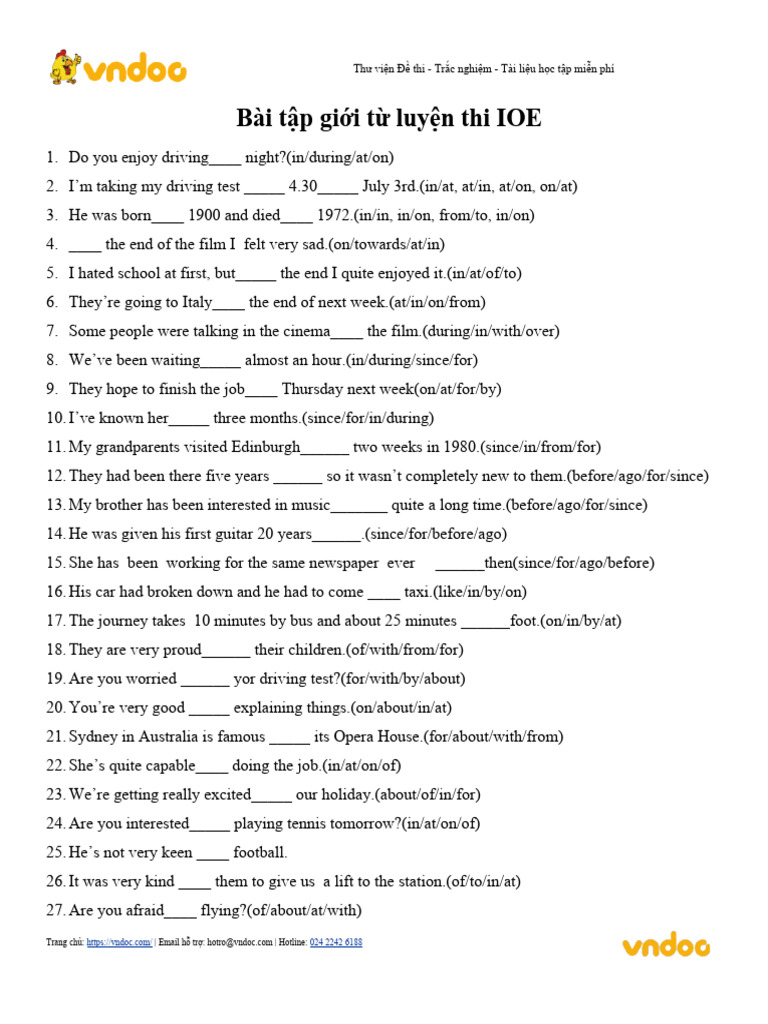 IOE Preposition Practice Exercises | PDF