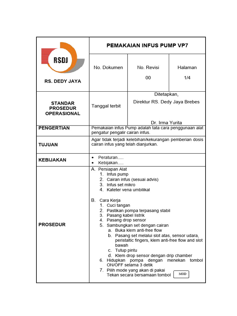 Spo Pemakaian Infus Pump | PDF