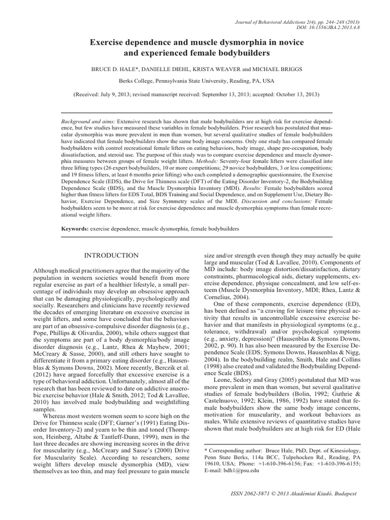 Exercise dependence and muscle dysmorphia in novice | PDF | Body Image ...