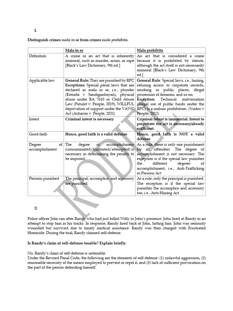 SAMPLE CRIM EXAM W: ANSWERS | PDF | Mitigating Factor | Crimes