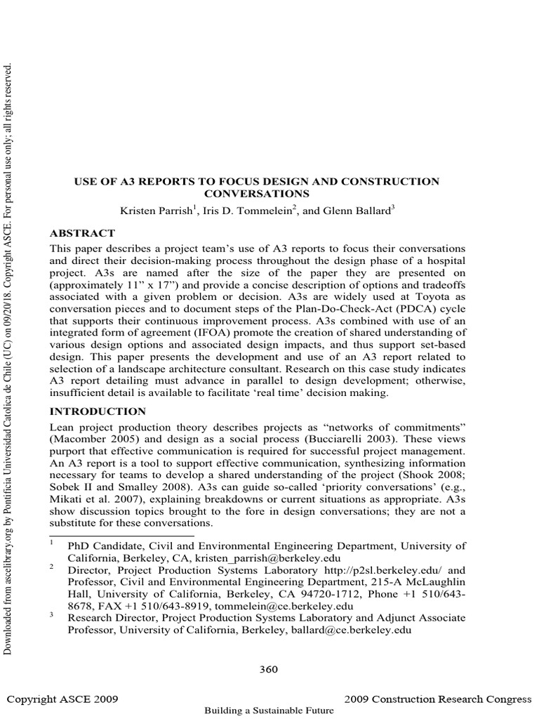 Use of A3 Reports To Focus Design and Construction Conversations | PDF ...