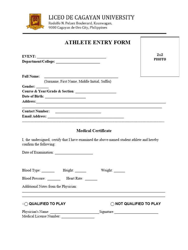 Athlete Entry Form | PDF