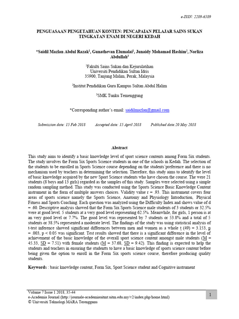 Knowledge Mastery in Sport Science Students | PDF | Science | Statistics
