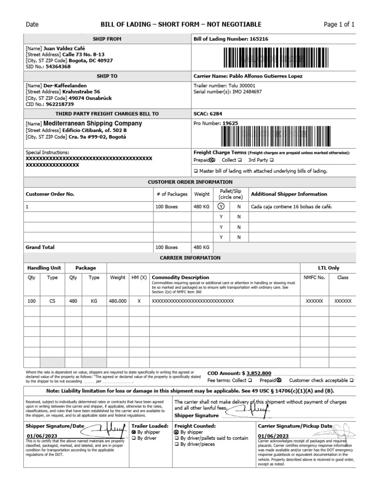 Bill of Lading | PDF