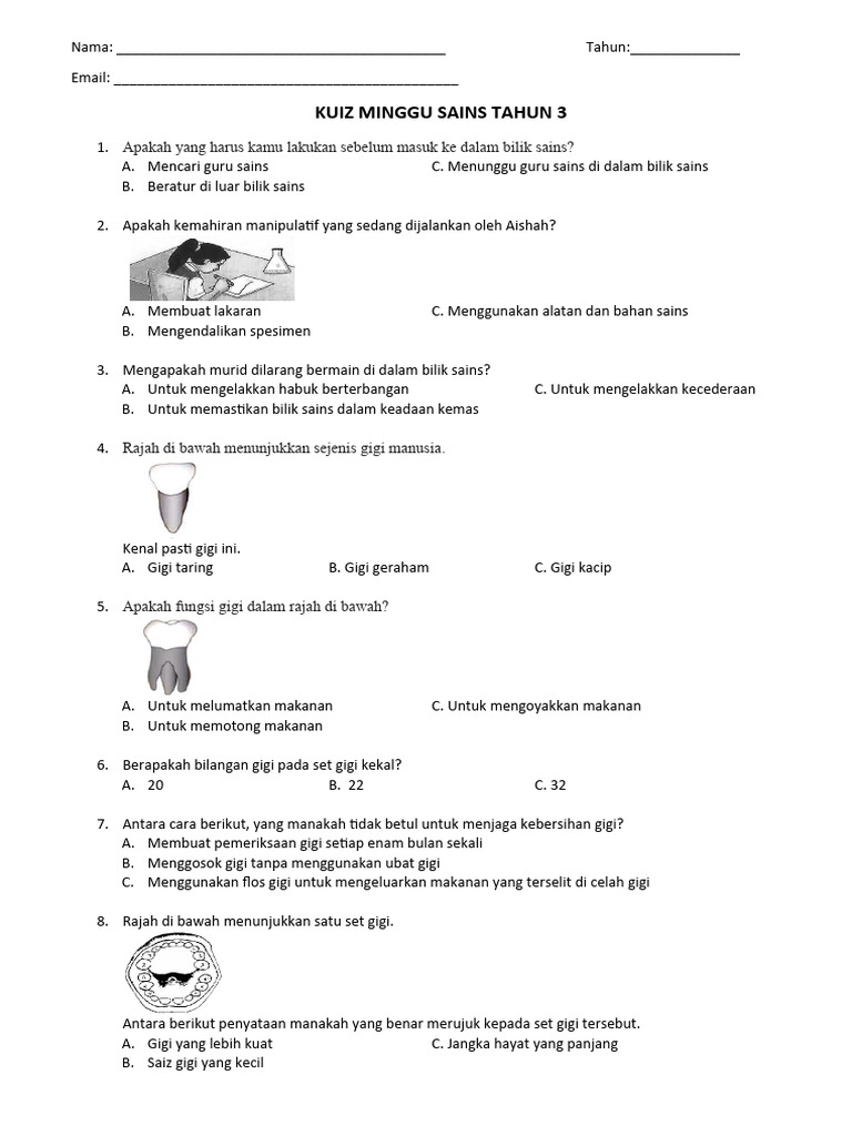 Kuiz Sains Tahun 3 | PDF