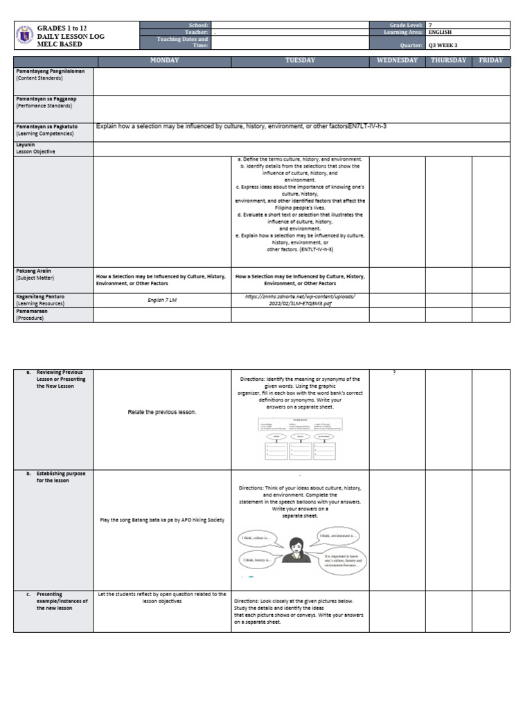 Melc DLL Eng 7 Week 3 Q3 Done | PDF | Learning | Cognition
