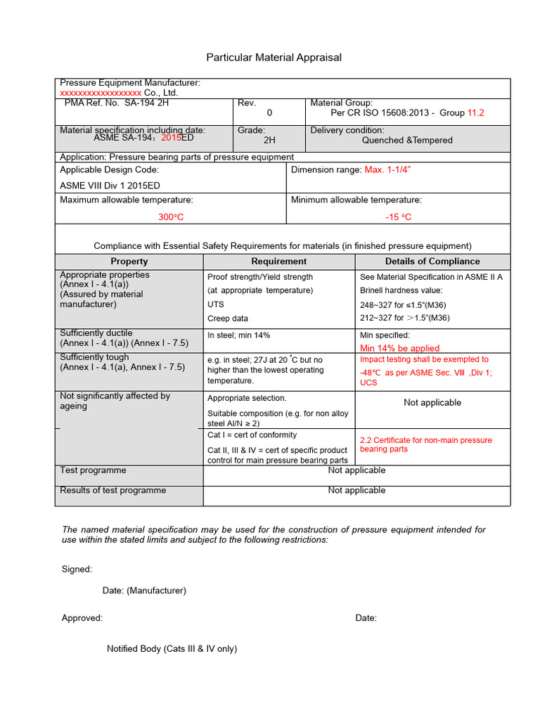 SA-194 2H Material Appraisal Report | PDF | Steel | Materials