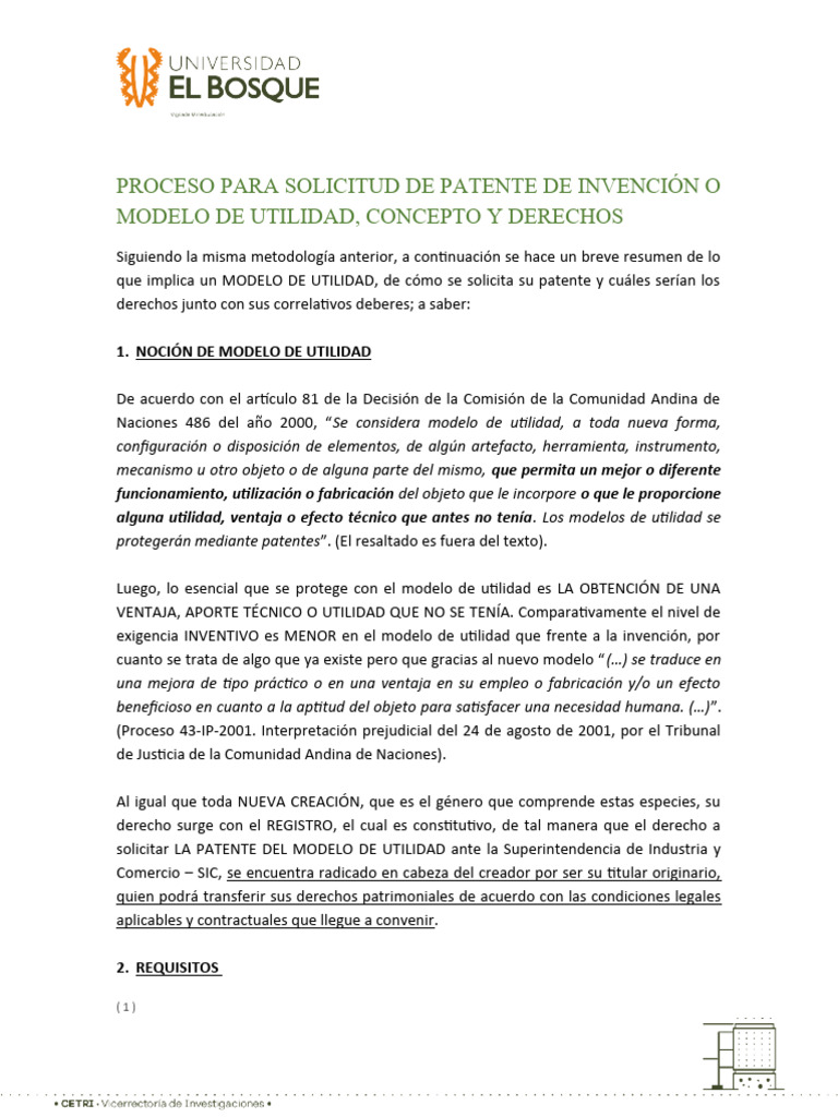 Proceso para solicitud de patente de invención o modelo de utilidad ...