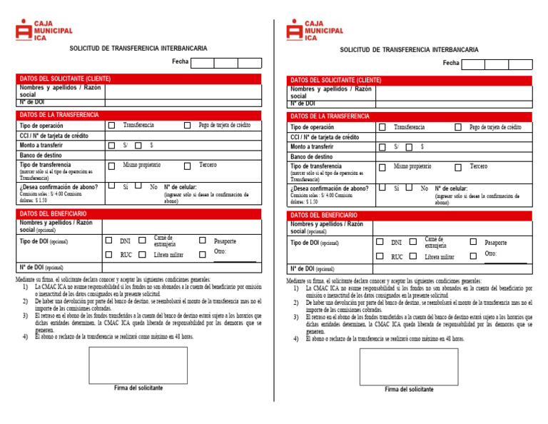 FORMULARIO TRANSFERENCIAS INTERBANCARIAS Original | PDF | Dinero | Bancario