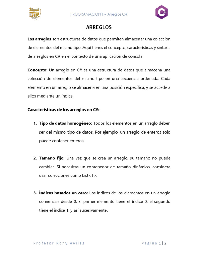 Arreglos En C Sharp Concepto Caracteristicas Y Sintaxis Pdf 8649