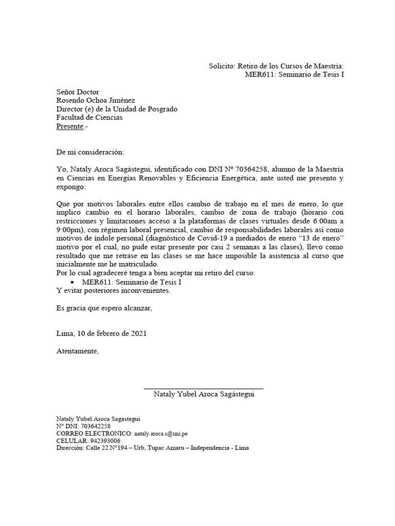 Solicitud - Retiro de Curso Ciclo 2021-2 | PDF