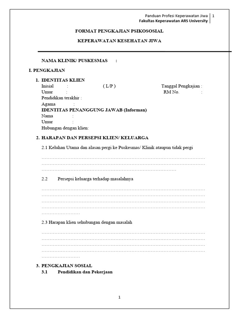 Petunjuk Pengisian Format Pengkajian Dan Sak Jiwa | PDF