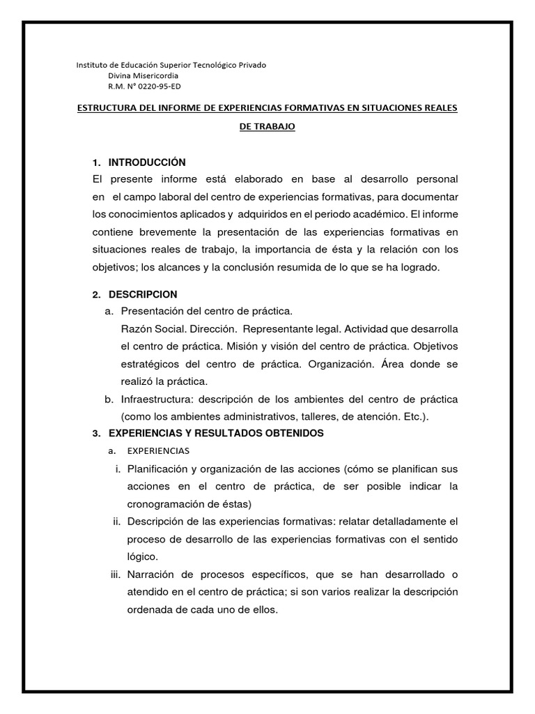 Estructura Del Informe de Experiencias Formativas | PDF