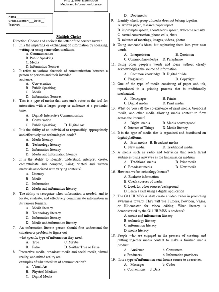 Mil Firstquaterexam | PDF | Mass Media | Media (Communication)