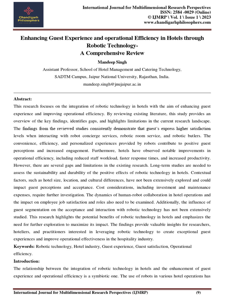 Enhancing Guest Experience and Operational Efficiency in Hotels Through ... Enhancing Guest Experience and Operational Efficiency in Hotels Through ...