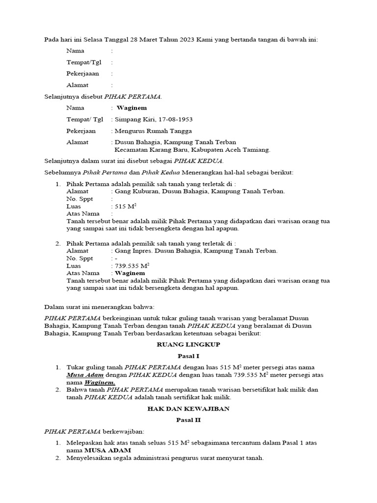 Surat Tukar Guling | PDF