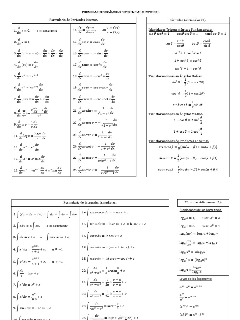Formulario Calculo Integral y Diferencial 231004 180918 | PDF