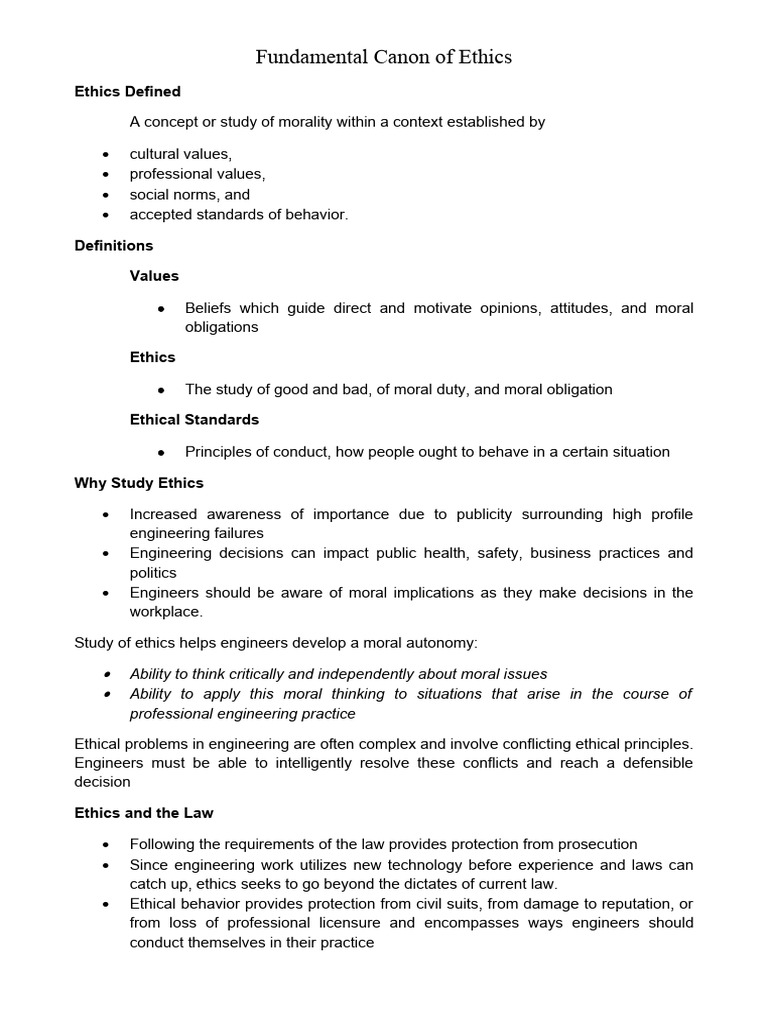 Lecture 01 - Fundamental Canons of Ethics | PDF | Morality | Engineer