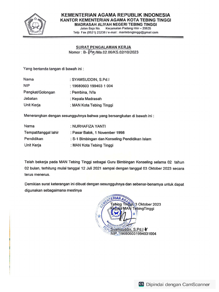 Surat Pengalaman Kerja | PDF