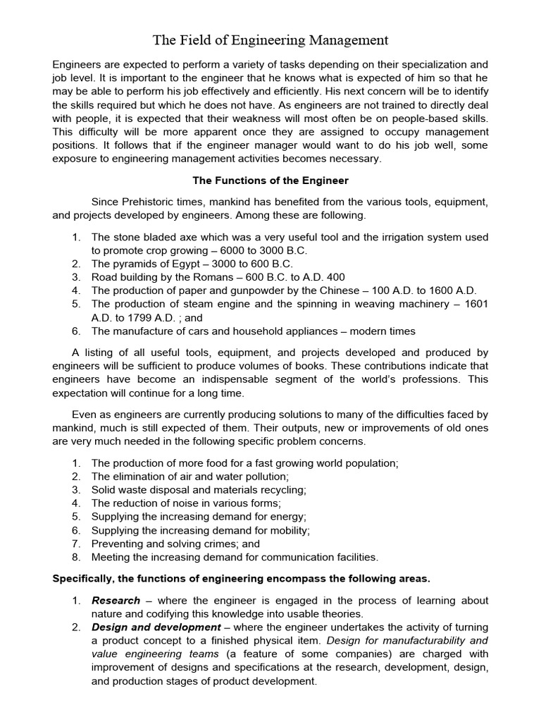 Lecture 01 The Field Of Management Pdf Engineer Engineering