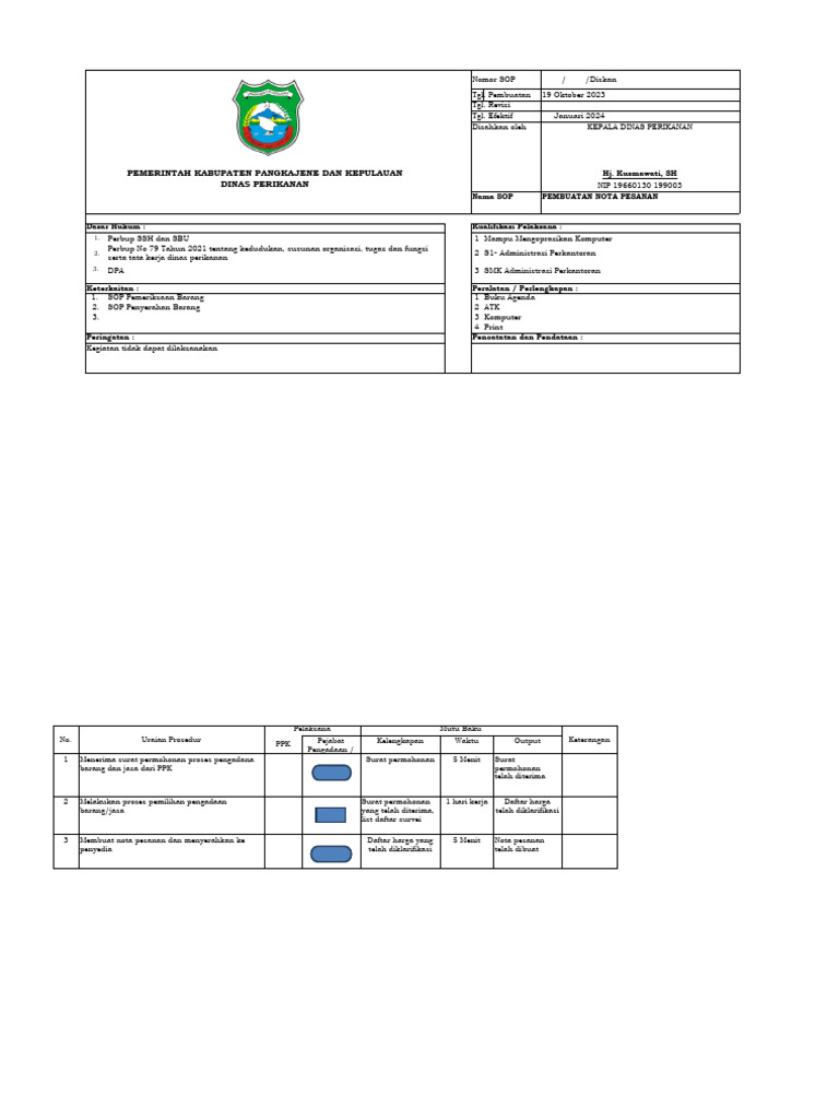 SOP Pembuatan Nota Pesanan | PDF