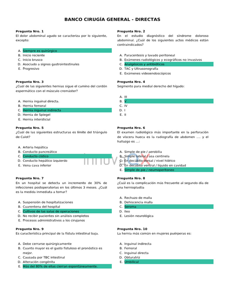 Cirugía General - Banco de Preguntas - Directas - Con Claves | PDF ...