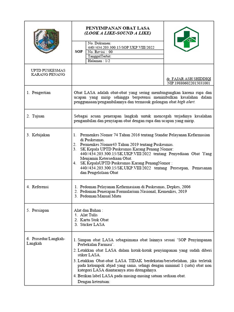 SOP Penyimpanan Lasa | PDF