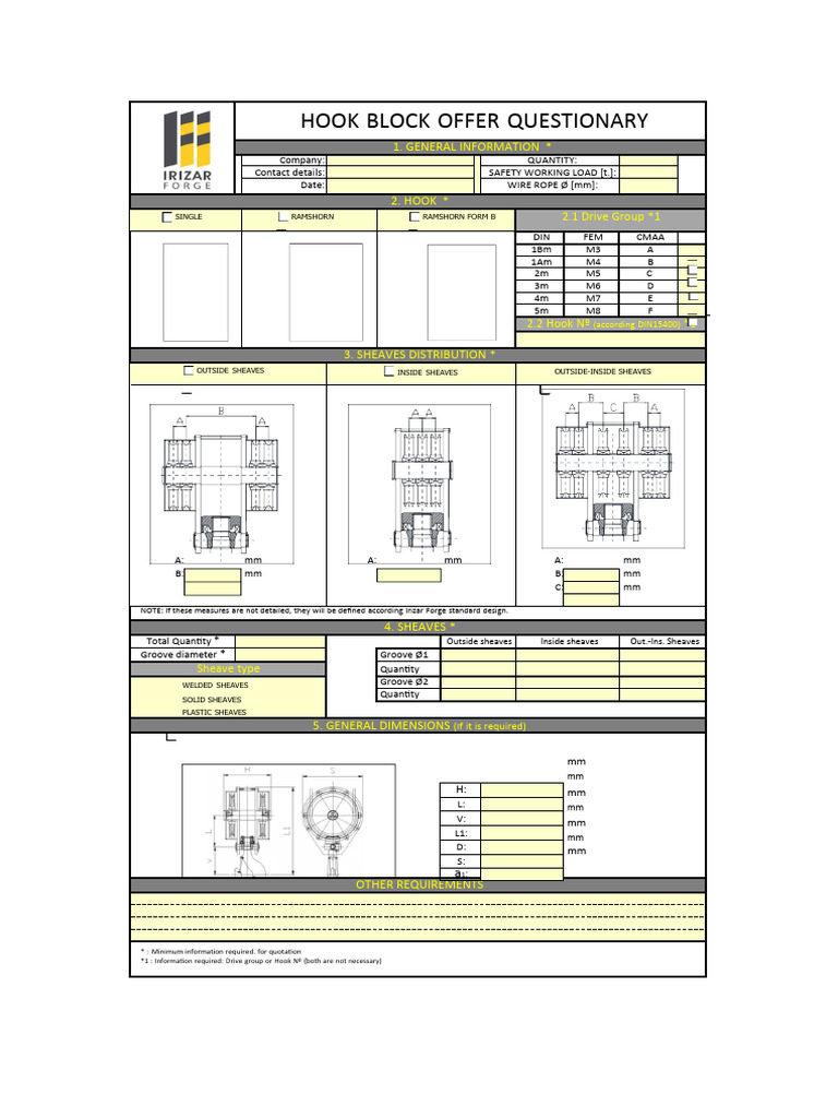 Hook Block Offer Questionnaire Form | PDF | Manufactured Goods ...
