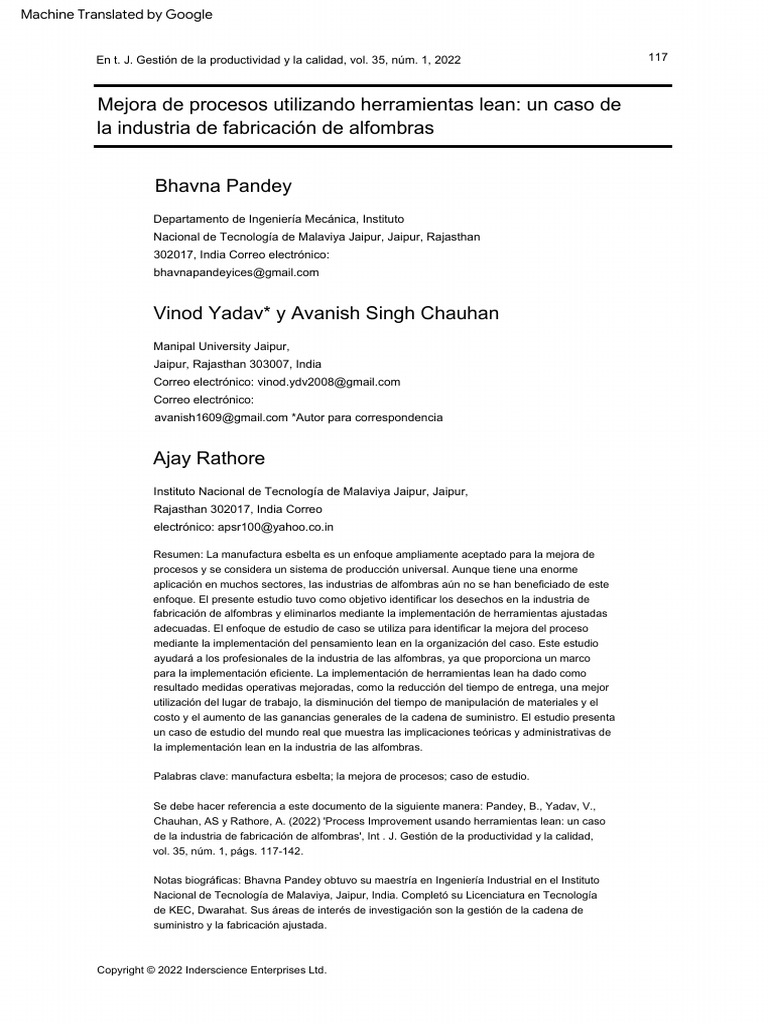Pandey Et Al 2022 Process Improvement Using Lean Tools A Case From ...
