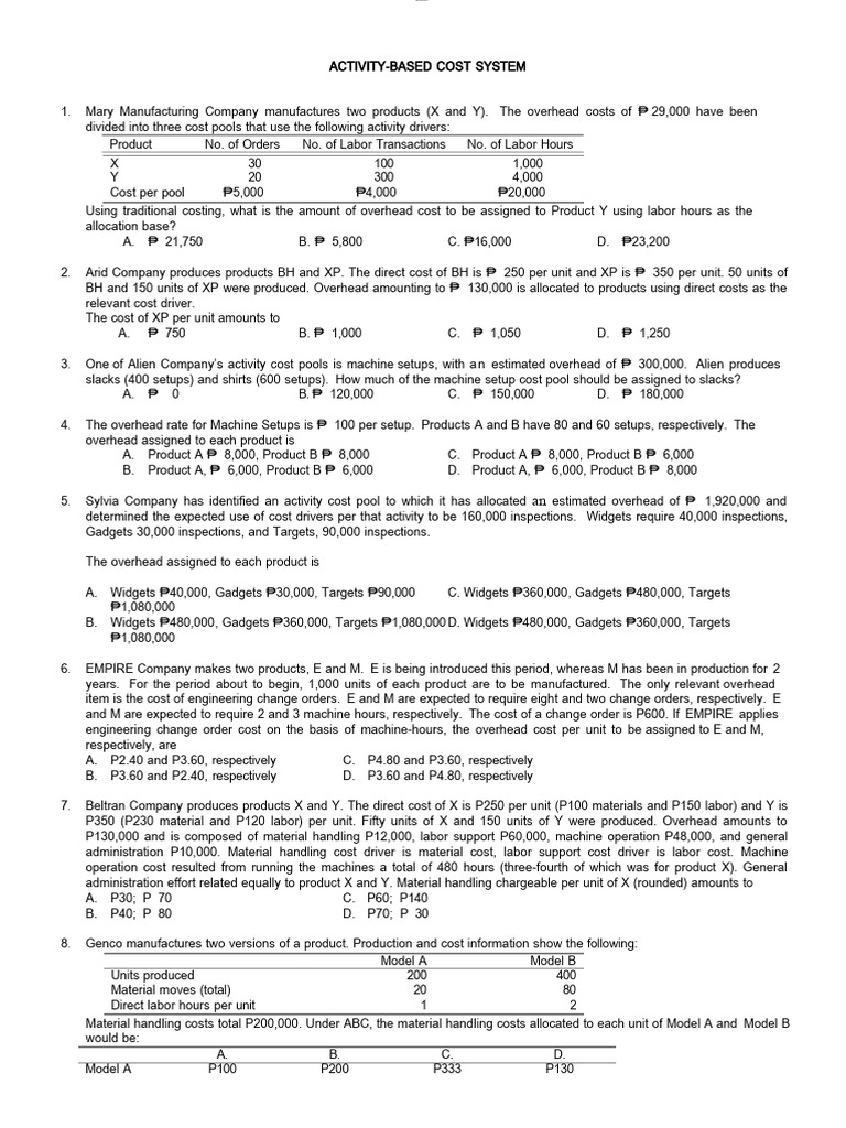 ABC Quiz Problems | PDF | Cost | Business Economics
