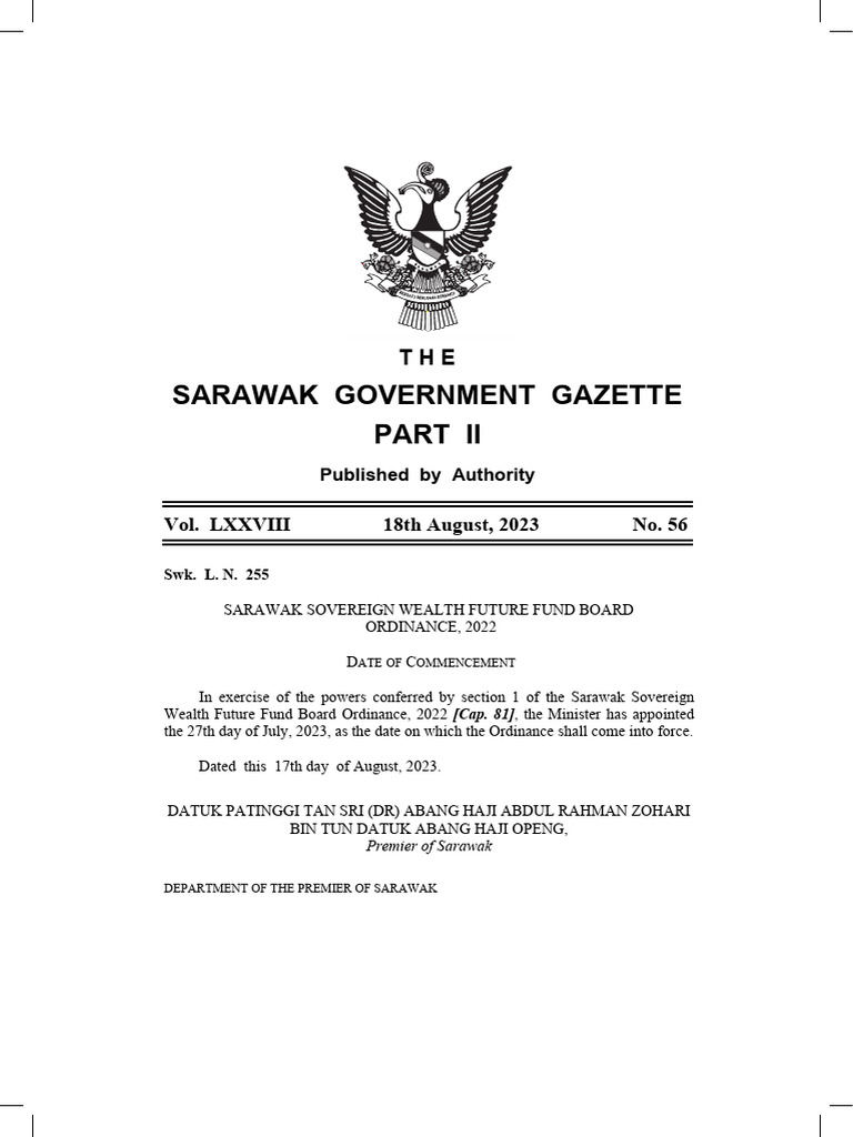 Sarawak Government Gazette: Vol. Lxxviii 18th August, 2023 No. 56 | PDF